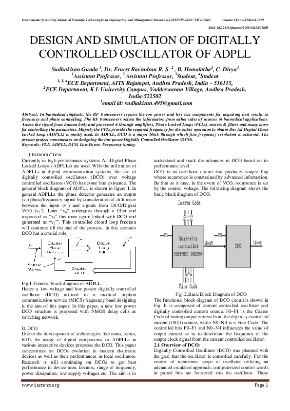 (PDF) Design and Simulation of Digitally Controlled Oscillator of Adpll