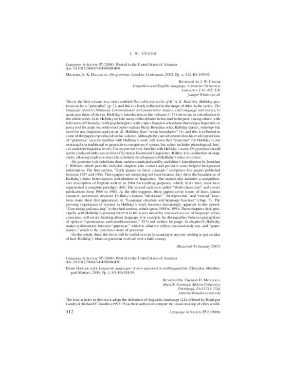 (PDF) MICHAEL A. K. HALLIDAY, On grammar | Johnny Unger - Academia.edu