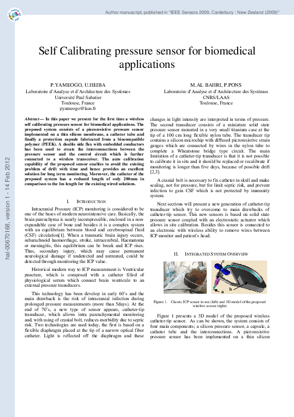 (PDF) Self calibrating pressure sensor for biomedical applications