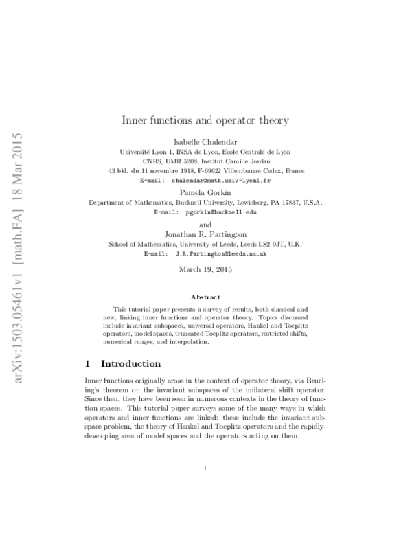 (PDF) Inner functions and operator theory