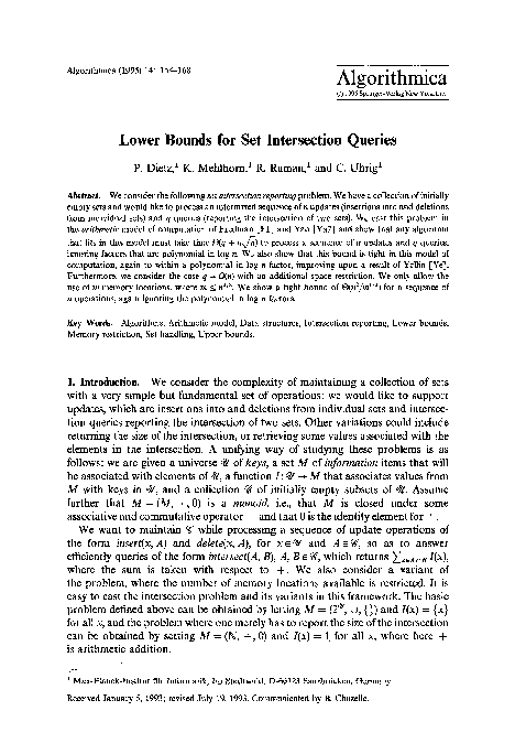 (PDF) Lower bounds for set intersection queries