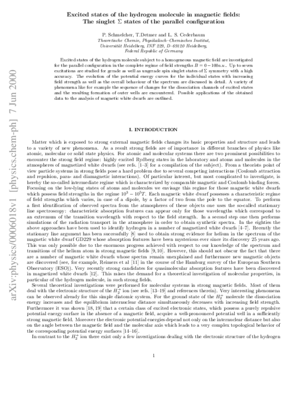 (PDF) Excited states of the hydrogen molecule in magnetic fields: The ...