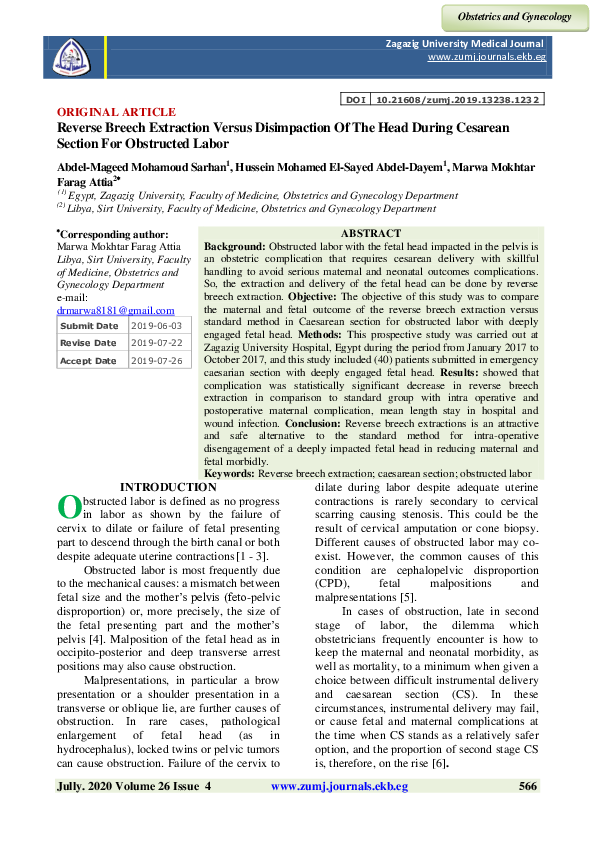 (PDF) Reverse Breech Extraction Versus Disimpaction Of The Head During ...