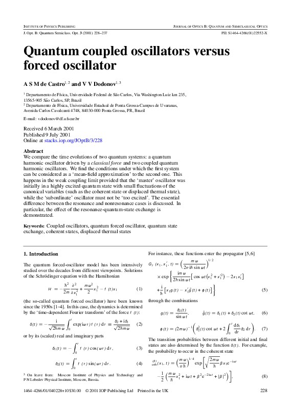 (PDF) Quantum coupled oscillators versus forced oscillator