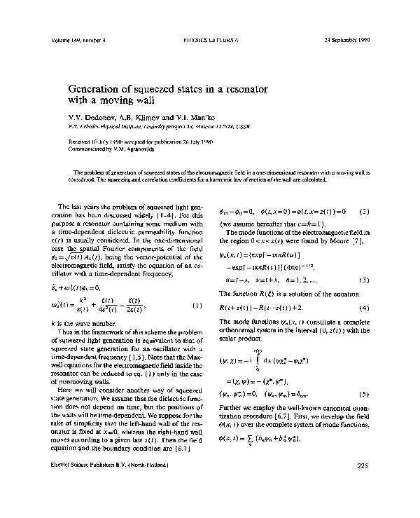 (PDF) Generation of squeezed states in a resonator with a moving wall
