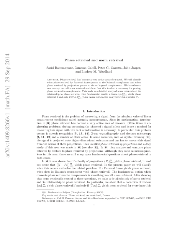 (PDF) Phase retrieval and norm retrieval
