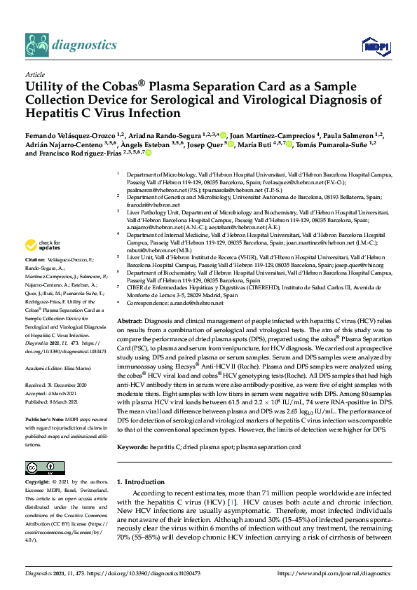 (PDF) Utility of the Cobas® Plasma Separation Card as a Sample ...