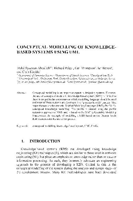Pdf Conceptual Modelling Of Knowledge Based Systems Using Uml