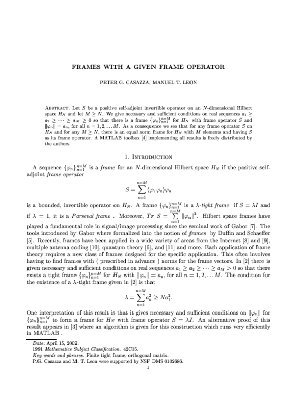 (PDF) Frames With A Given Frame Operator