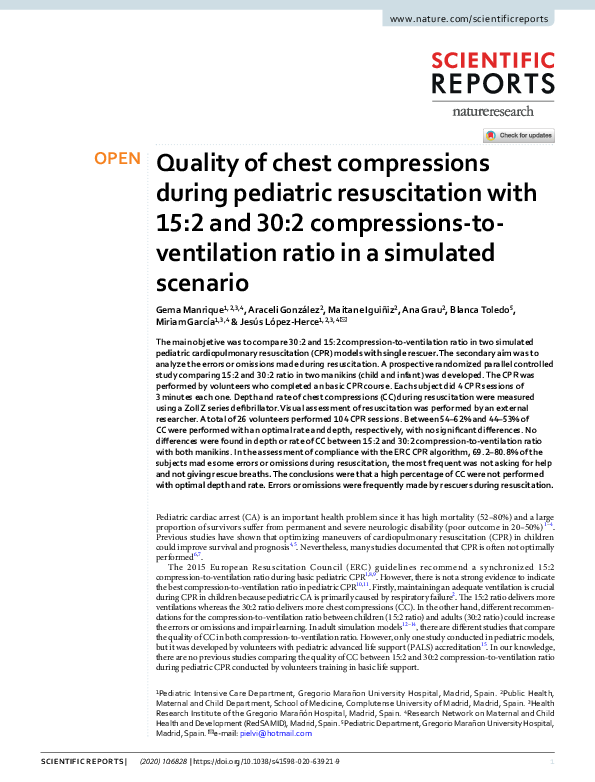 (PDF) Quality of chest compressions during pediatric resuscitation with ...