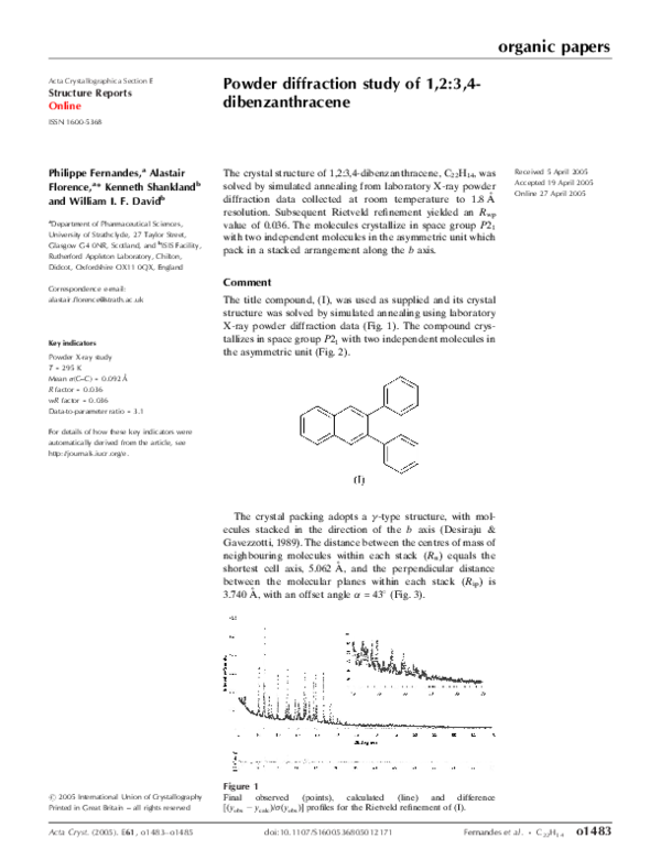 (PDF) Powder diffraction study of 1,2:3,4-dibenzanthracene