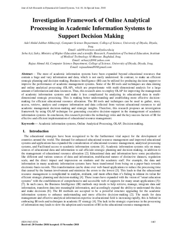 (PDF) Investigation Framework of Online Analytical Processing in ...