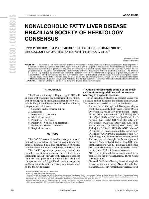 (PDF) Nonalcoholic Fatty Liver Disease Brazilian Society of Hepatology ...