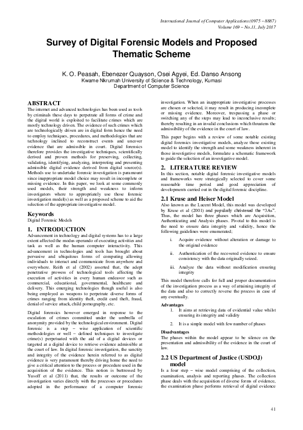 (PDF) Survey of Digital Forensic Models and Proposed Thematic Scheme