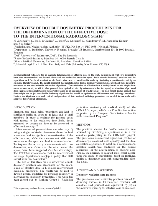 (PDF) Overview of double dosimetry procedures for the determination of ...