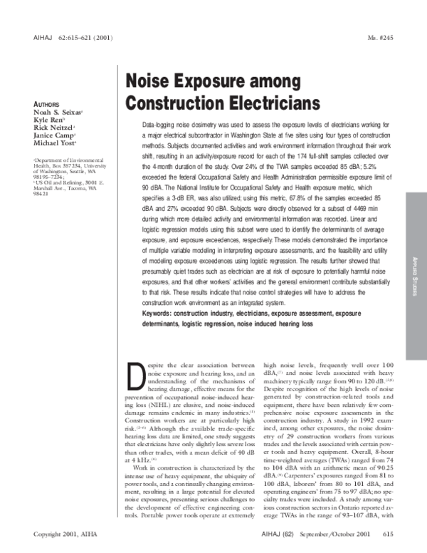 (PDF) Noise Exposure among Construction Electricians