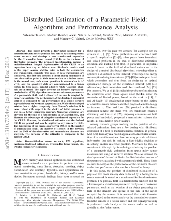(PDF) Distributed Estimation of a Parametric Field: Algorithms and ...
