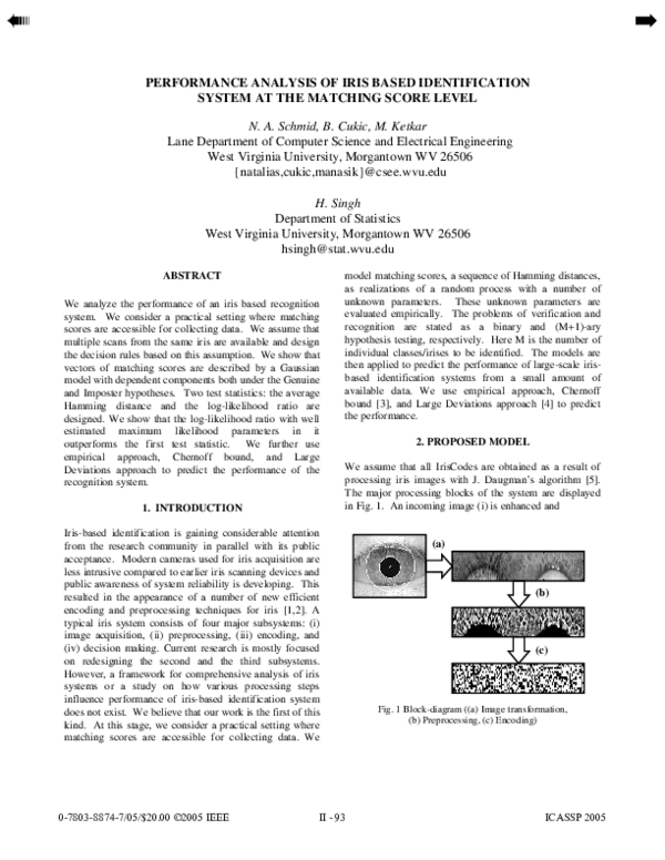 (PDF) Performance Analysis of Iris-Based Identification System at the Matching Score Level