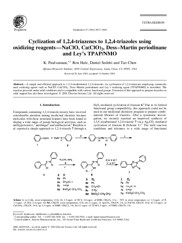 (PDF) Cyclization of 1,2,4-triazenes to 1,2,4-triazoles using oxidizing ...