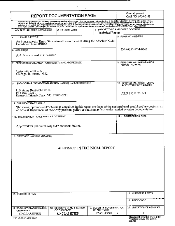 Pdf An Isoparametric Three Dimensional Beam Element Using The Absolute Nodal Coordinate