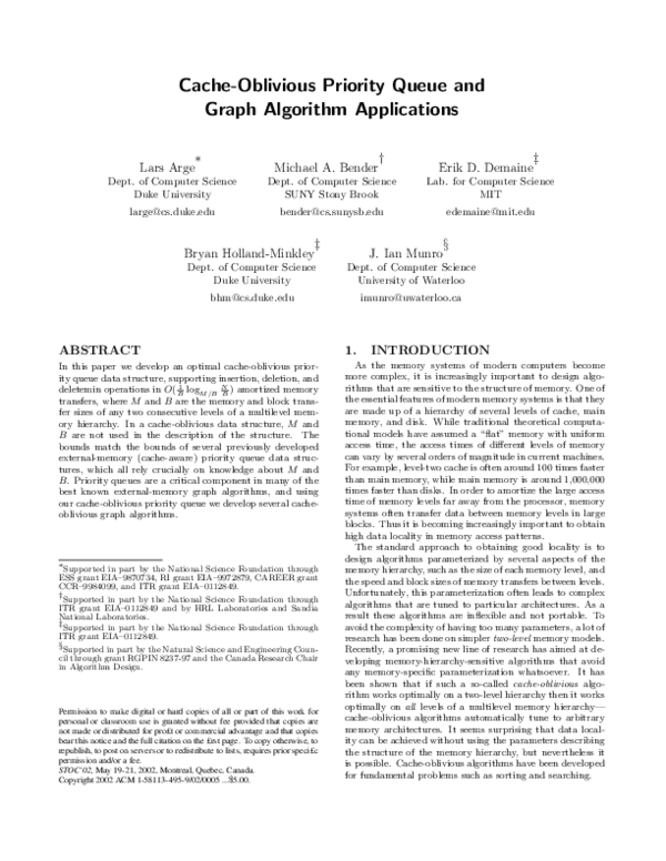 (PDF) Cache-oblivious priority queue and graph algorithm applications