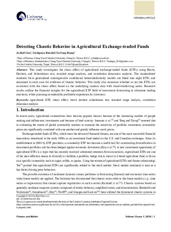 (PDF) Detecting Chaotic Behavior in Agricultural Exchange-traded Funds