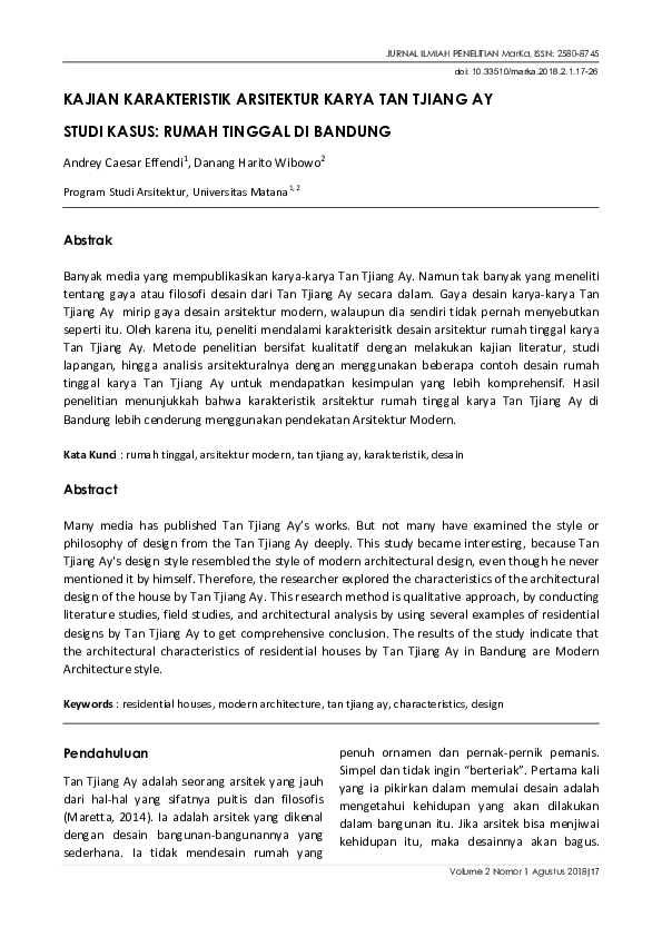 (PDF) Kajian Karakteristik Arsitektur Karya Tan Tjiang Ay Studi Kasus