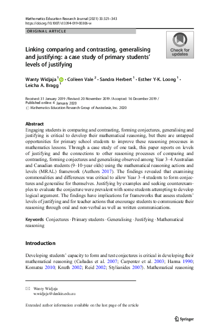 (PDF) Linking comparing and contrasting, generalising and justifying: a case study of primary ...