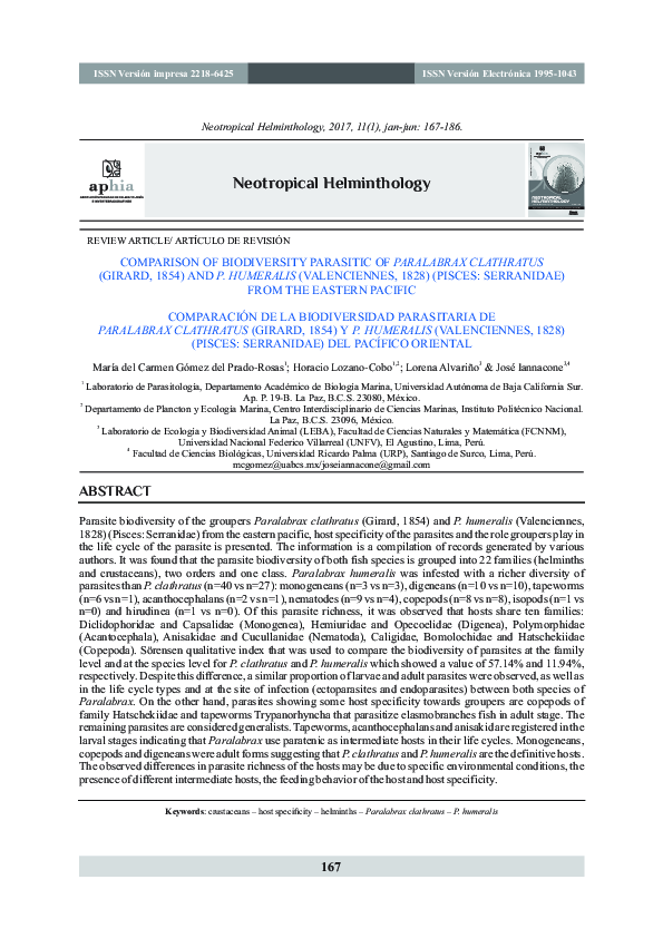 (PDF) Comparación De La Biodiversidad Parasitaria De Paralabrax ...