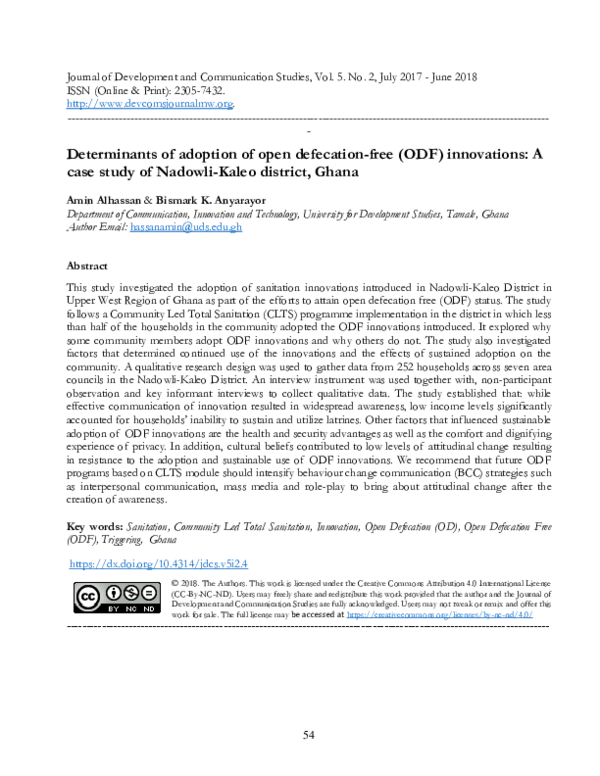 (PDF) Determinants of adoption of open defecation-free (ODF ...