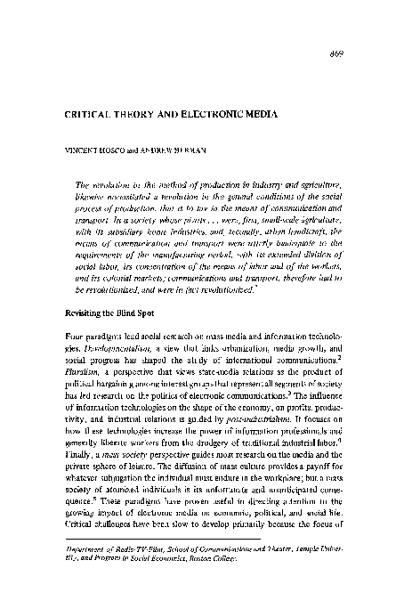 (PDF) Critical theory and electronic media