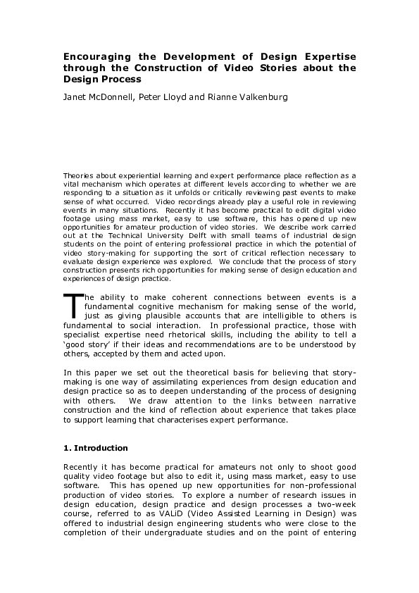 (PDF) Encouraging the Development of Design Expertise through the ...