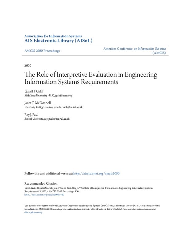(PDF) The Role of Interpretive Evaluation in Engineering Information ...