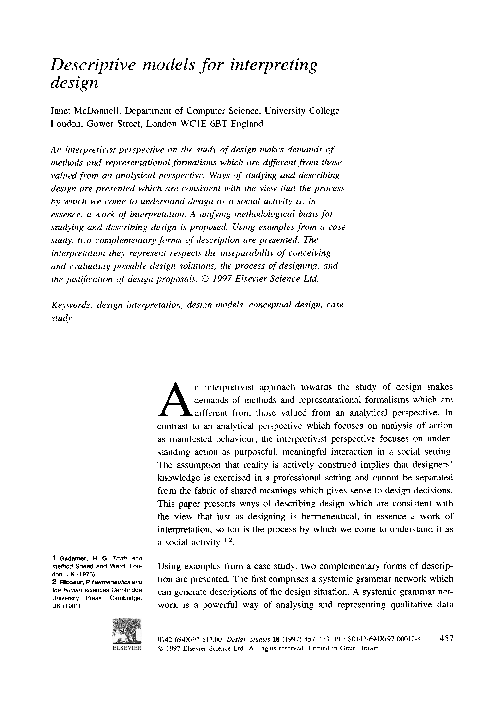 (PDF) Descriptive models for interpreting design