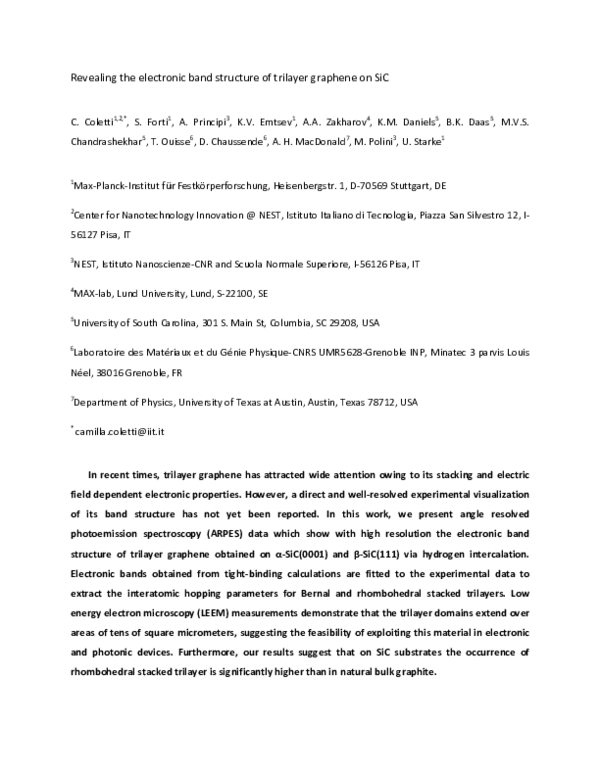 (PDF) Revealing the electronic band structure of trilayer graphene on ...