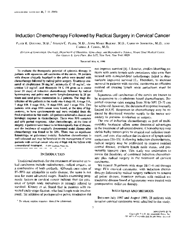 (PDF) Induction chemotherapy followed by radical surgery in cervical cancer