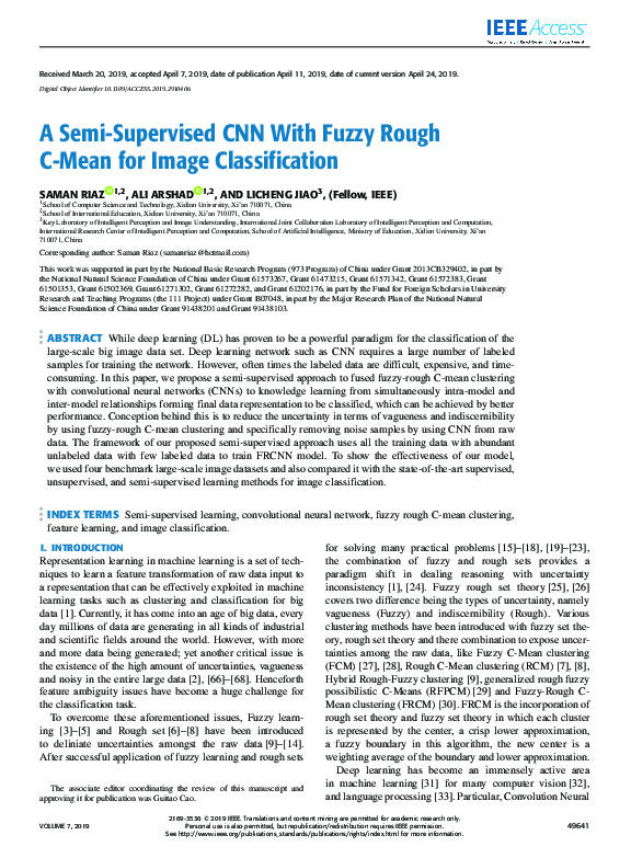 Pdf A Semi Supervised Cnn With Fuzzy Rough C Mean For Image Classification