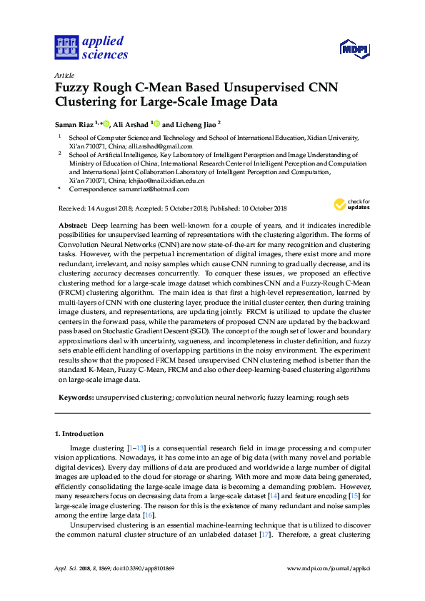 Pdf Fuzzy Rough C Mean Based Unsupervised Cnn Clustering For Large