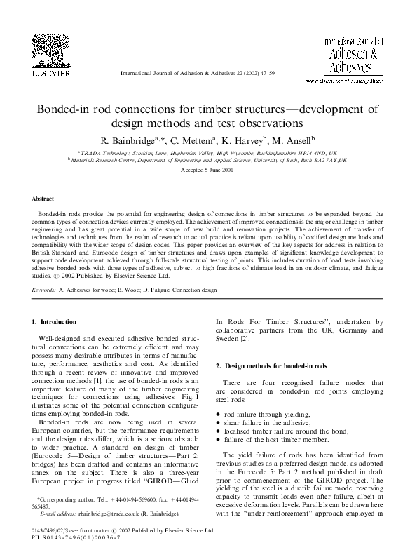 (PDF) Design Methods for Bonded-in Rod Timber Joints
