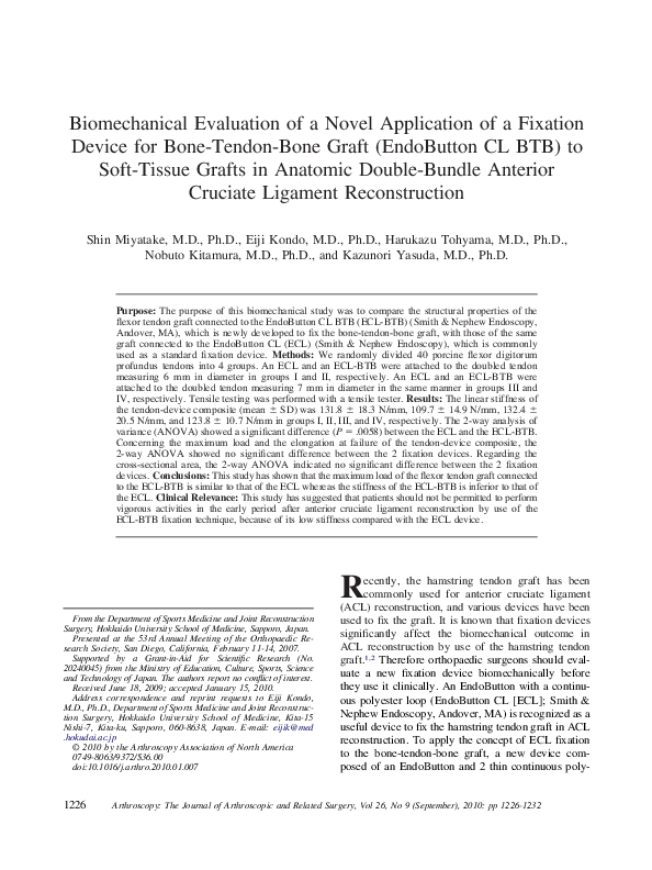 (PDF) Biomechanical Evaluation of a Novel Application of a Fixation Device for Bone-Tendon-Bone ...