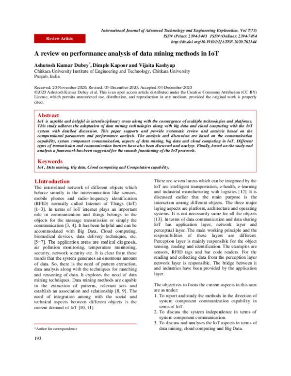 Pdf A Review On Performance Analysis Of Data Mining Methods In Iot