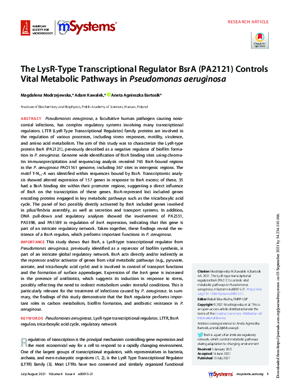 (PDF) The LysR-Type Transcriptional Regulator BsrA (PA2121) Controls ...