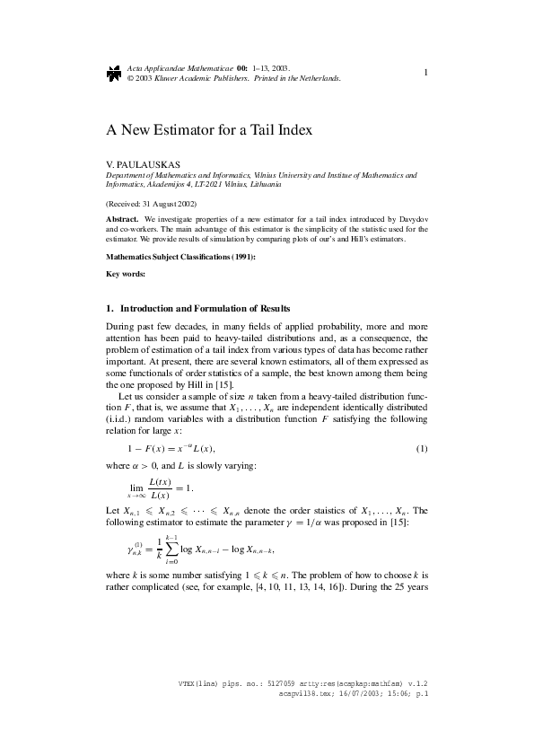 (PDF) A New Estimator for a Tail Index