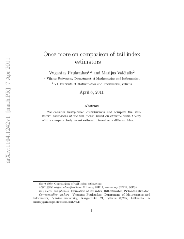 Pdf Once More On Comparison Of Tail Index Estimators