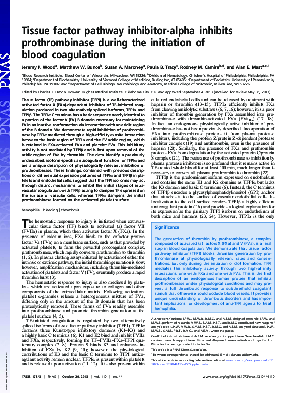 (PDF) Tissue factor pathway inhibitor-alpha inhibits prothrombinase ...