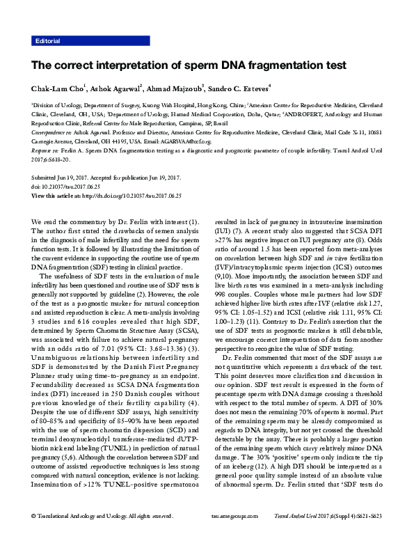 (PDF) The correct interpretation of sperm DNA fragmentation test