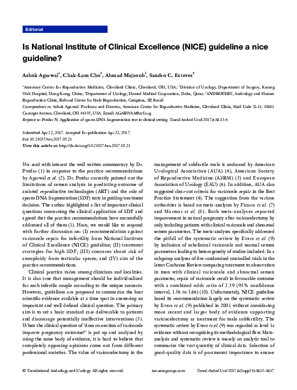 (PDF) Is National Institute of Clinical Excellence (NICE) guideline a ...