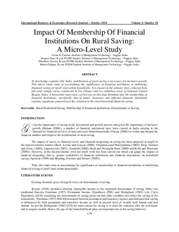 (PDF) Impact Of Membership Of Financial Institutions On Rural Saving: A ...