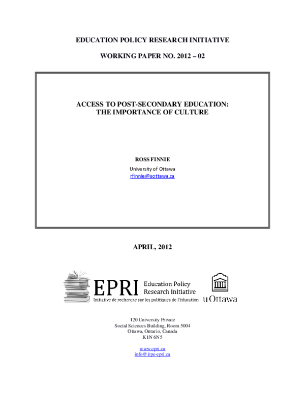 (PDF) Access to post-secondary education: The importance of culture