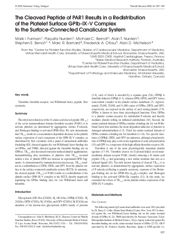 (PDF) The cleaved peptide of PAR1 results in a redistribution of the ...